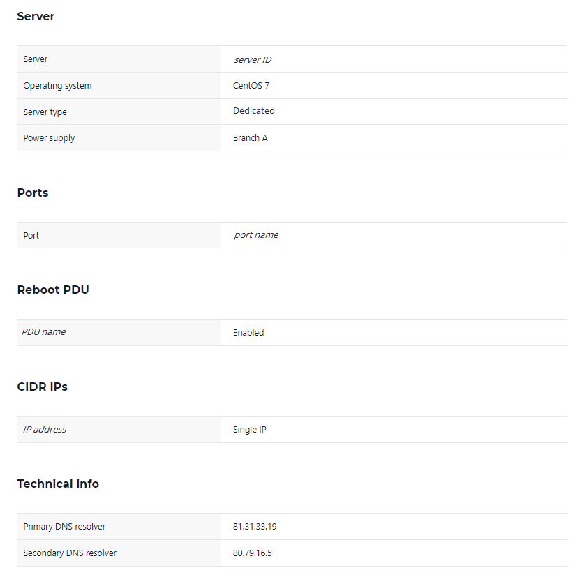 Server, Port, and Power Supply Information | MasterDC Help Cetre