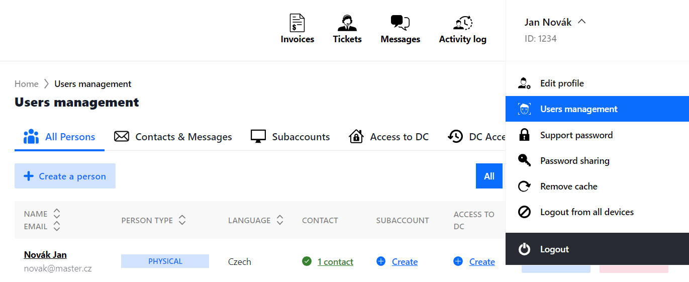 Customer Account: Users and Permissions | MasterDC Help